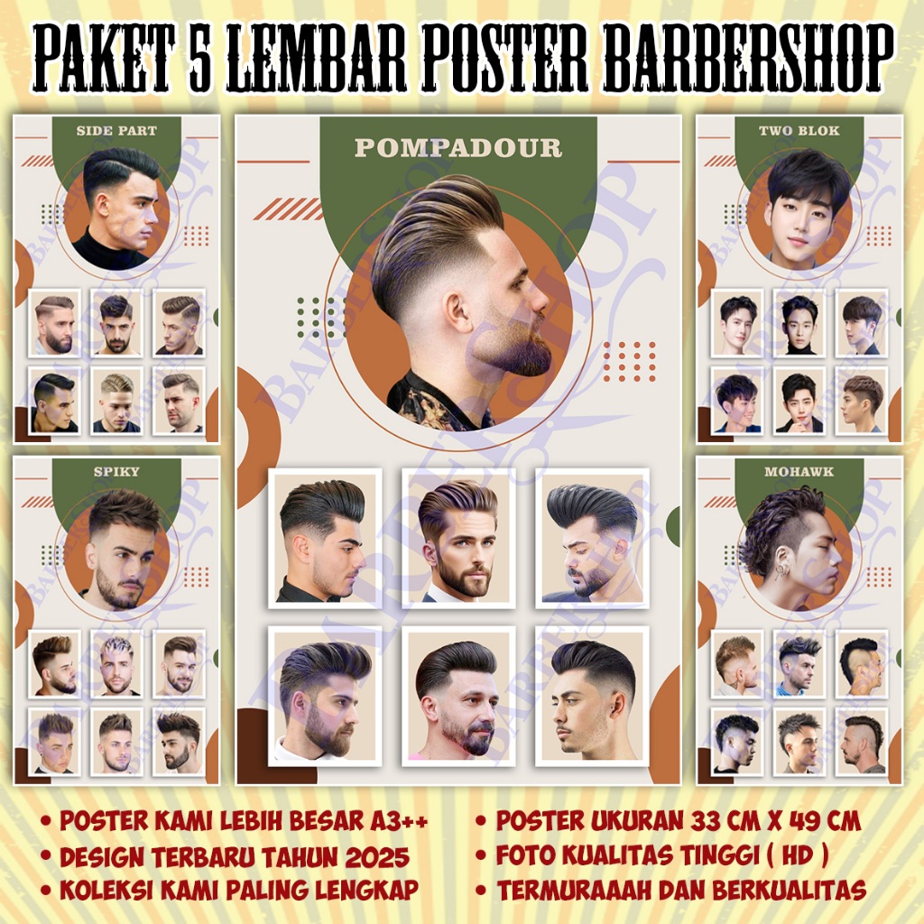 Jual Poster Model Rambut Terbaru Barbershop - Paket 5 Lembar Poster ...