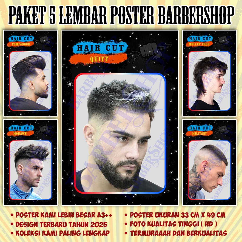 Jual Poster Model Rambut Terbaru Barbershop - Paket 5 Lembar Poster ...