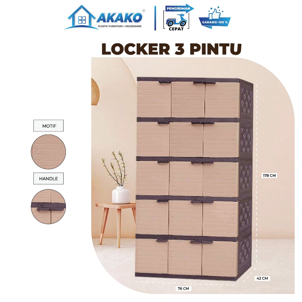 Jual AKAKO - LEMARI PAKAIAN PLASTIK LOCKER 3 PINTU SUSUN 2 3 4 DAN 5 ...