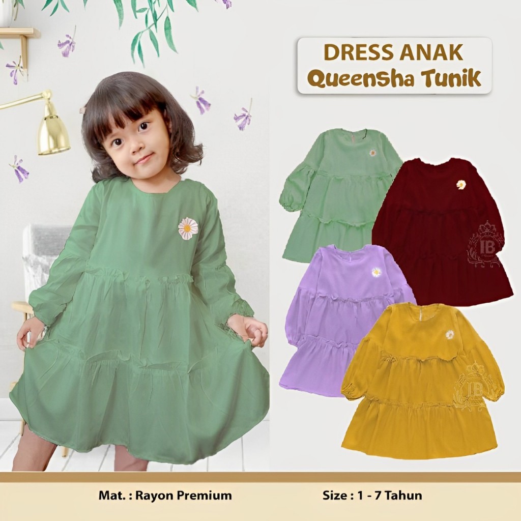 Jual IB Tunik Anak Rayon Premium Queensha 1- 7 Tahun Bunga Bordir Dress Anak Perempuan Tangan ...