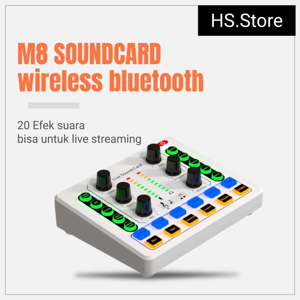 Jual M8 Sound Card RGB Wireless Bluetooth DJ Sound Card 20 Efek Suara ...