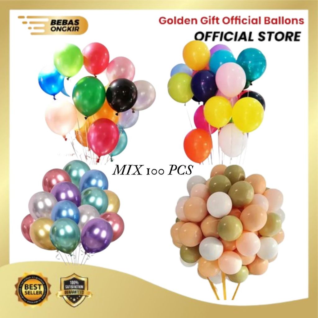 Jual (1 Pack ) 100 Pcs Balon Latex Metalik /Balon Latex Doff Mix/ Balon ...