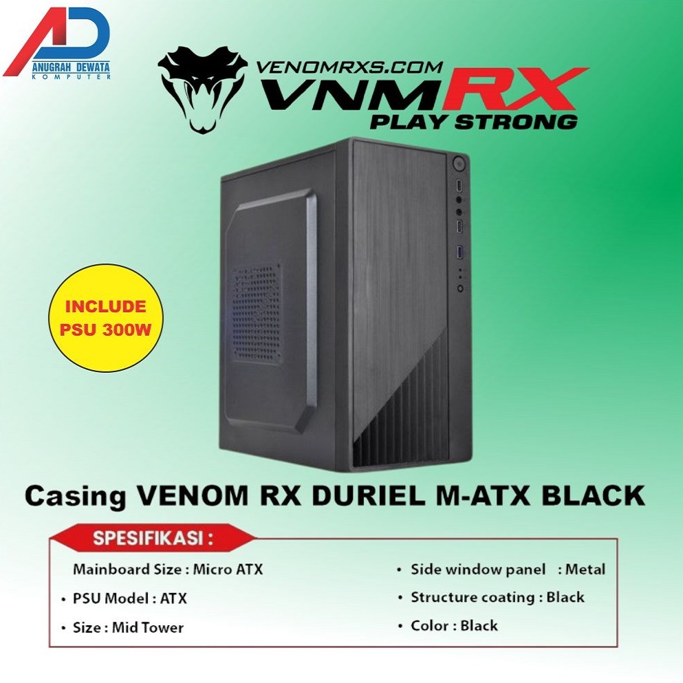 Jual CASSING PC VENOM RX DURAEL M-ATX INCLUDE POWER SUPLY 300W | Shopee ...