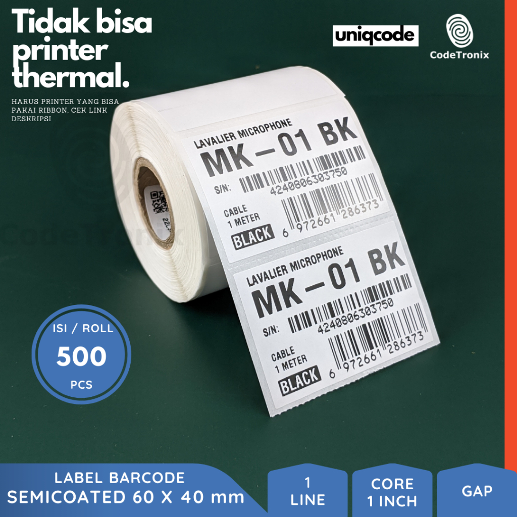 Jual Label Sticker Kertas Semicoated 60x40 Stiker Barcode Roll 1 Line 500 pcs | Shopee Indonesia