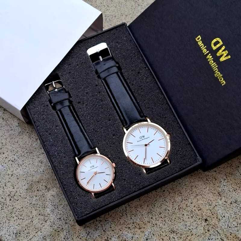 Jual [TM] HARGA SEPASANG Jam Tangan Couple Dwe Strap Kulit Kualitas ...