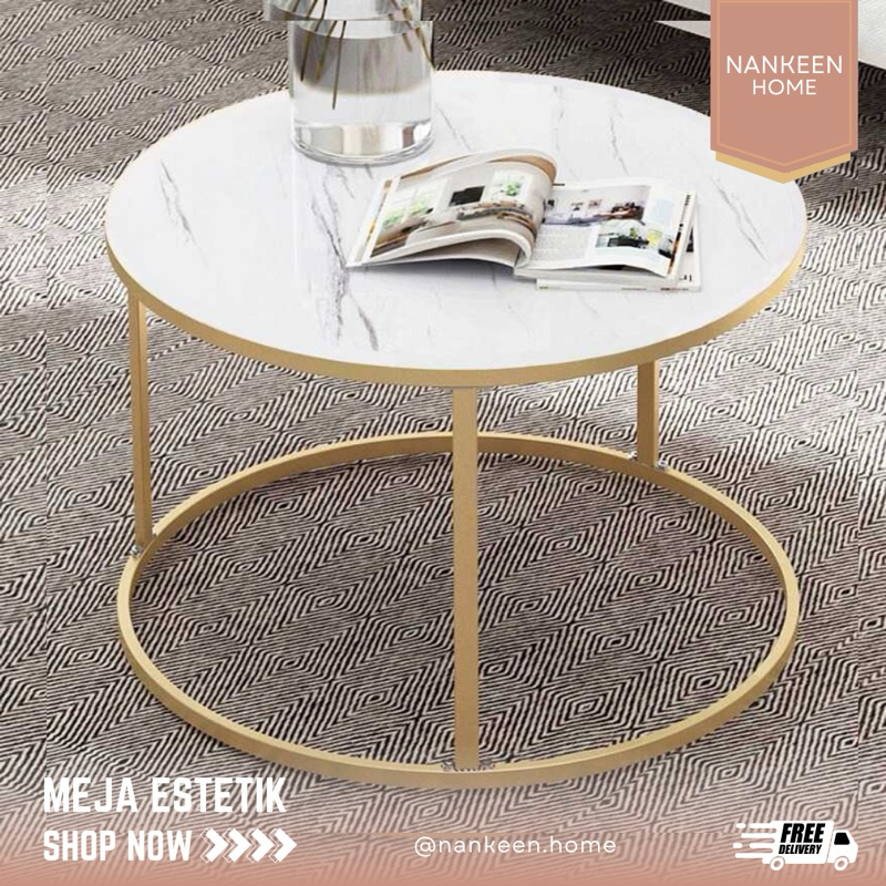 Jual nankeen shop - Meja Bulat Marble Putih/Meja Bulat Estetik/Meja ...