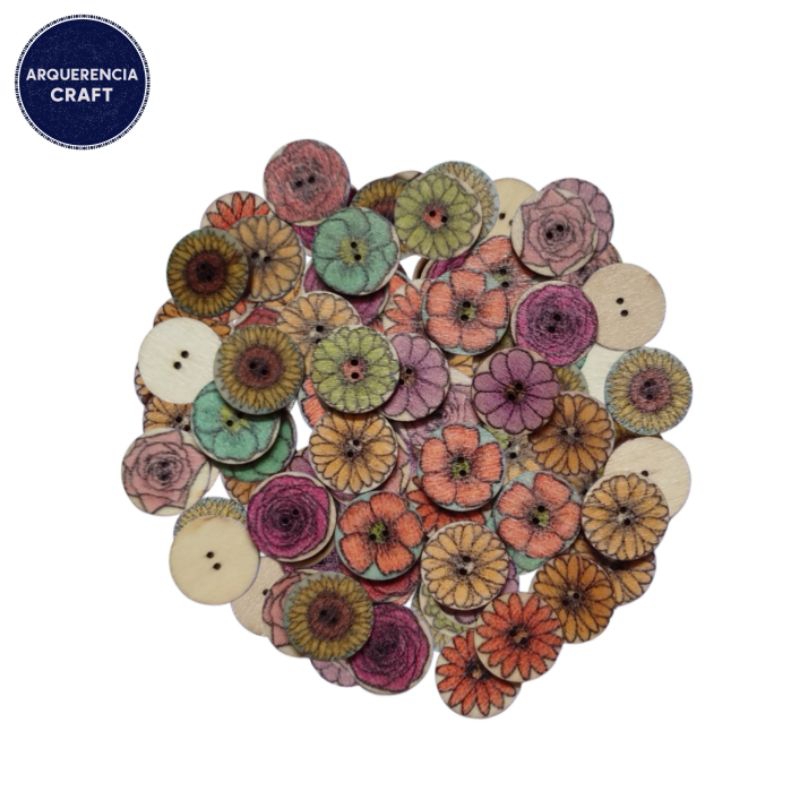 Jual 10 Pcs Kancing Hias Kayu Bentuk Bulat Motif Bunga | Kancing ...