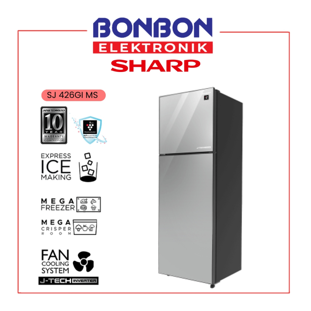 Jual Kulkas Sharp 2 Pintu 315L SJ-426GI-MS Borderless Tempered Glass ...