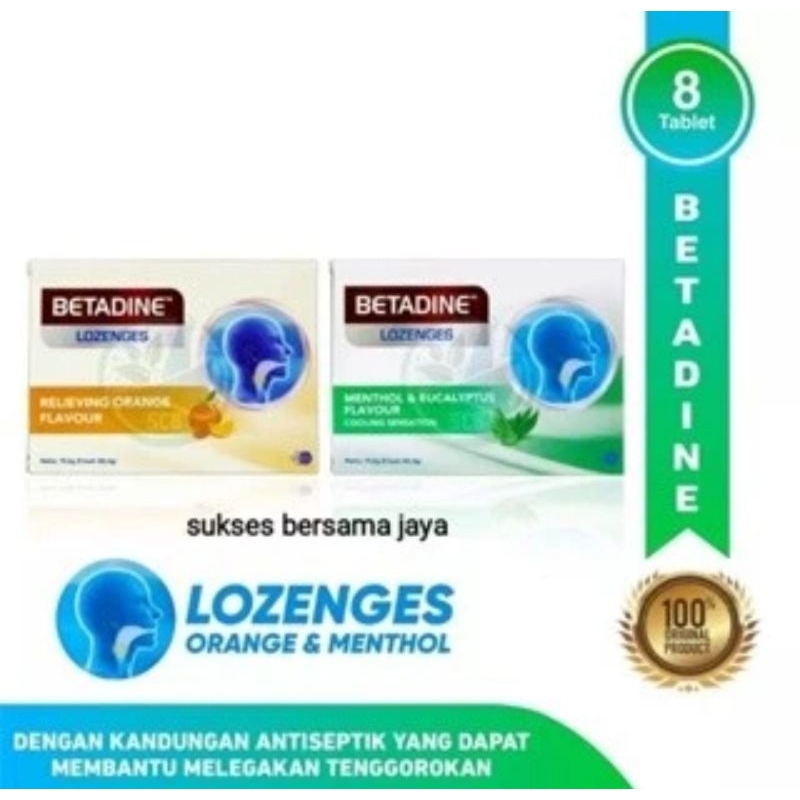 Jual Betadine Lozenges Orange & Menthol Tablet 8 butir permen pereda ...