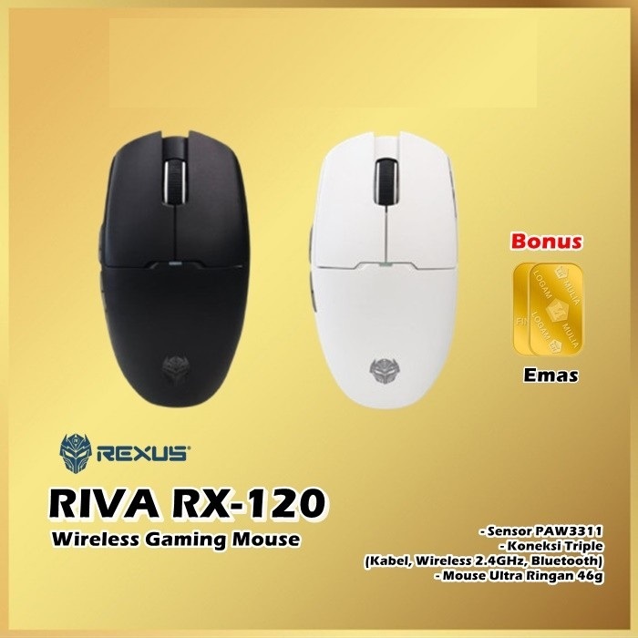Jual Rexus Riva RX-120 Wireless Gaming Mouse Lightweight Triple ...
