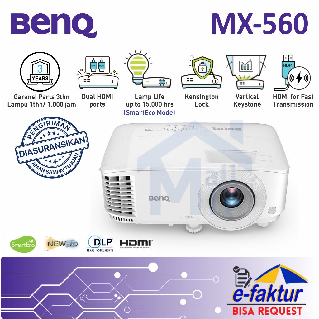 Jual MALLIT BENQ Proyektor BenQ MX560 MX-560 MX 560 4.000 Lumens XGA DLP Garansi Resmi Medan ...