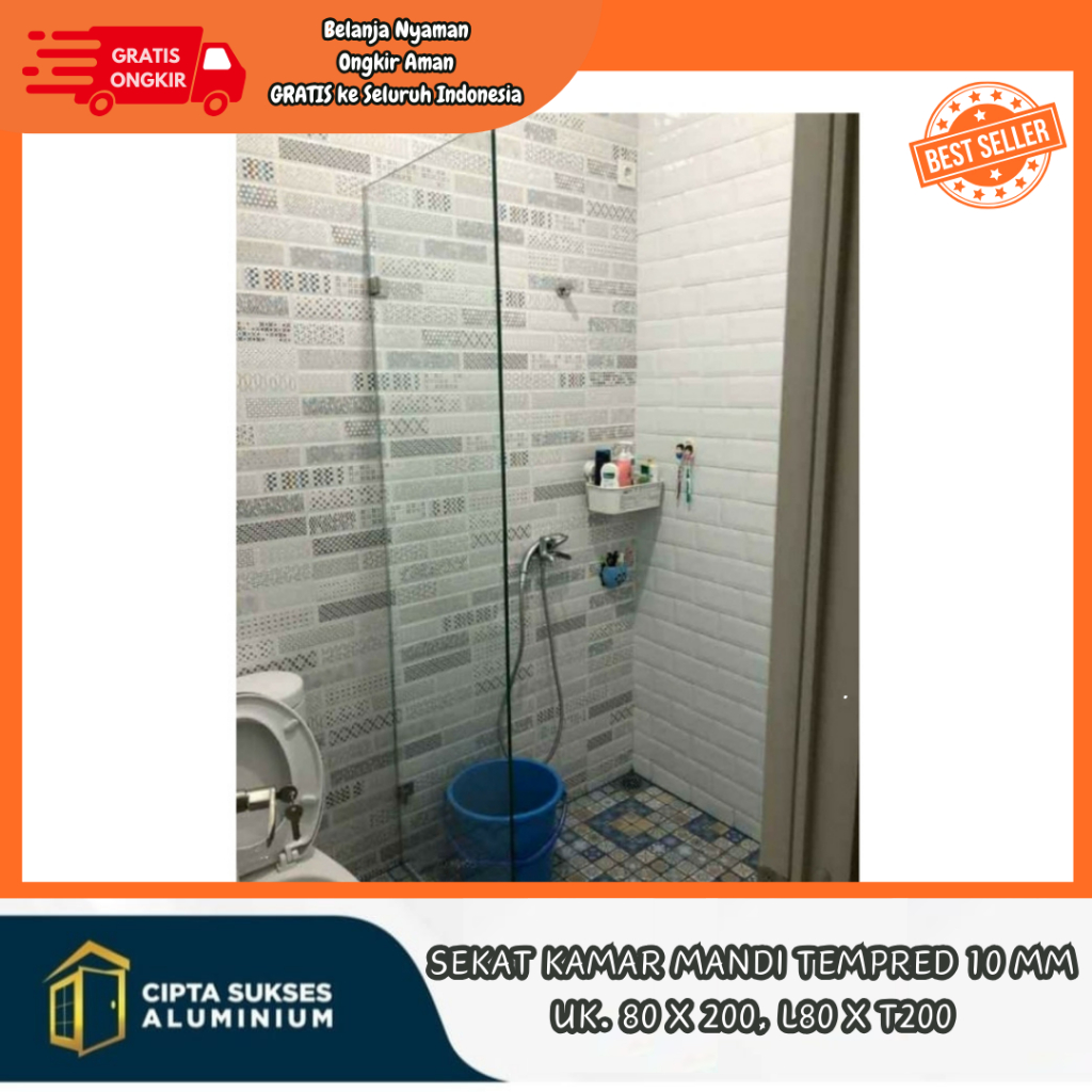 Jual SEKAT KAMAR MANDI KACA TEMPRED UKURAN 80x200 ALUMINIUM kaca 10 mm ...