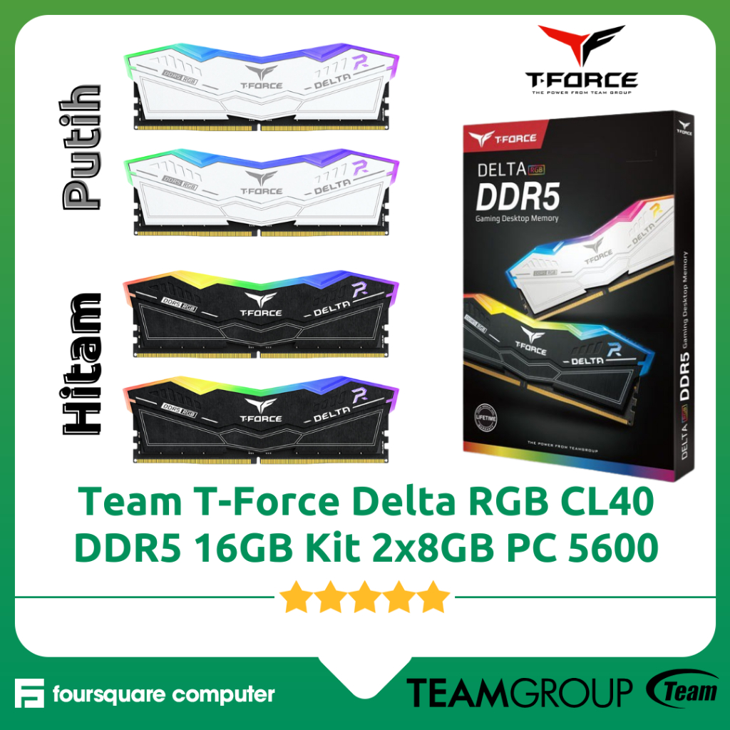 Jual Team T-Force Delta RGB DDR5 16GB Kit 2x8GB PC 5600 Mhz CL40 Black White Ram Komputer ...