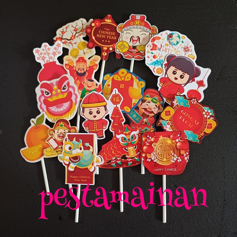 Jual Cake topper kertas tema imlek chinese new year hiasan kue hampers ...