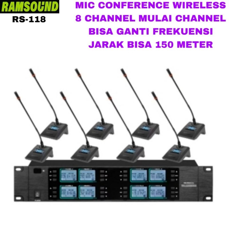 Jual GROSIR MIC/MICROPHONE CONFERENCE RAPAT PODIUM RAMSOUND RS-118 8 CHANNEL MIC WIRELESS ...