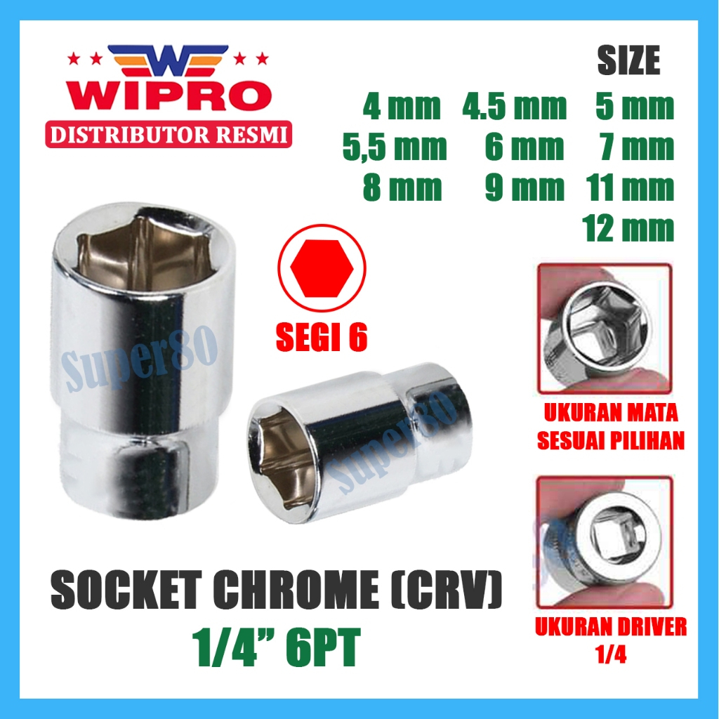 Jual Wipro Mata Kunci Sock Chrome Shock Sok Socket Bintang 1/4 inci 6PT ...