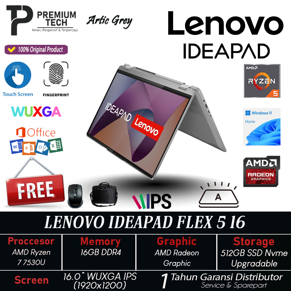 Jual Laptop 2 in 1 Lenovo Ideapad Flex 5 16 AMD Ryzen 5 7530U 16GB 2TB ...