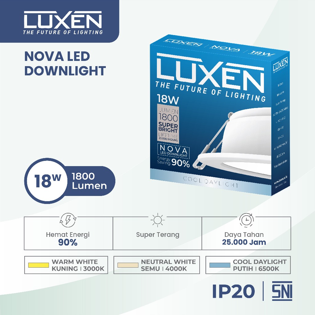 Jual Luxen Downlight LED Panel Nova 18 Watt Cahaya Putih, Kuning dan ...