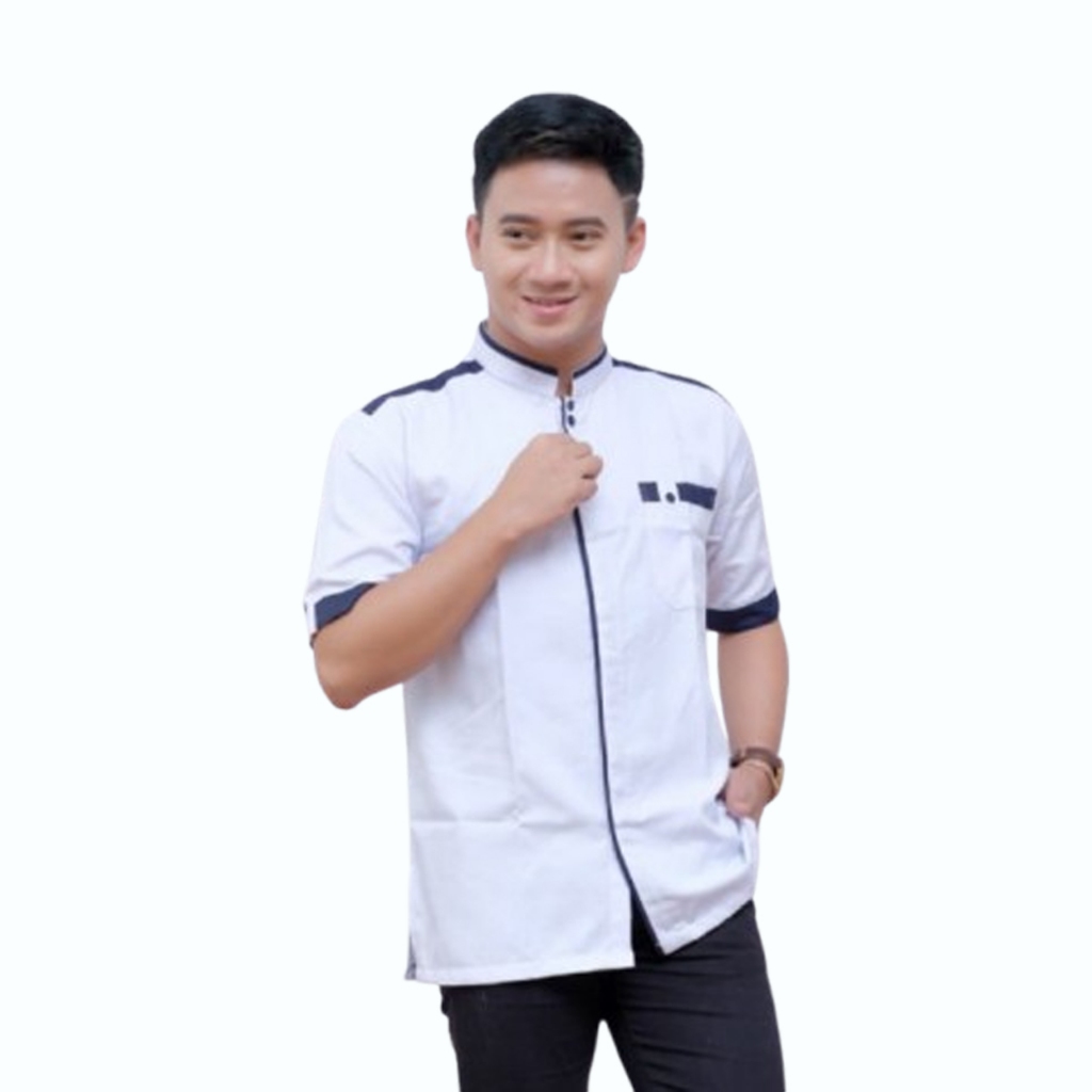 Jual Baju Koko Modern Lengan Pendek Desain Stylish Kombinasi List ...
