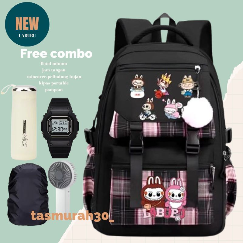 Jual Tas Ransel Anak Perempuan LABUBU Bags Tas Sekolah Anak SD Free Botol Minum Jam Impor ...