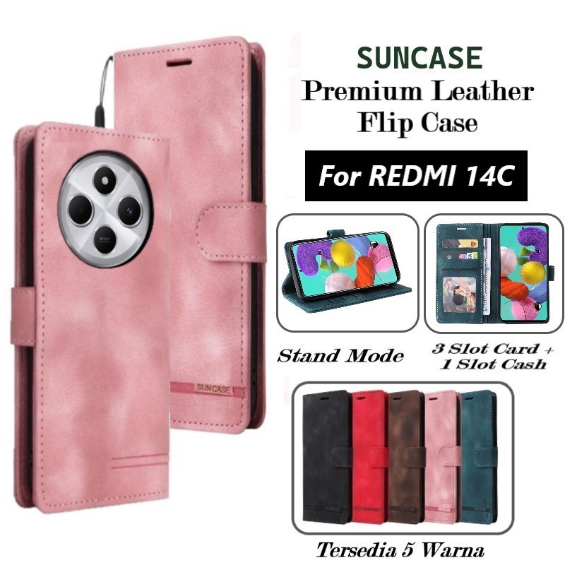 Jual Casing REDMI 14C model flip buka tutup case kulit ada tempat foto ...
