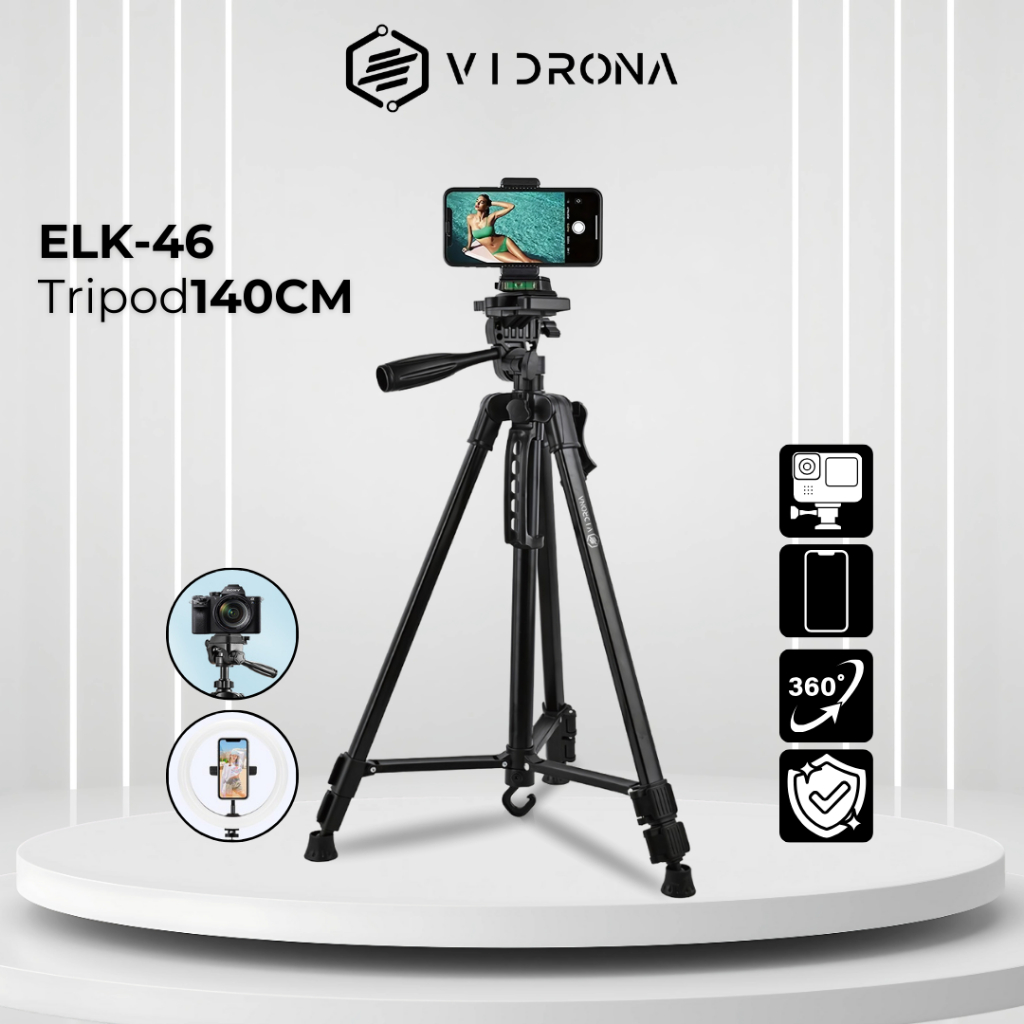 Jual VIDRONA ELK-46 Pro Tripod Kamera dan Stand HP 140cm | Shopee Indonesia