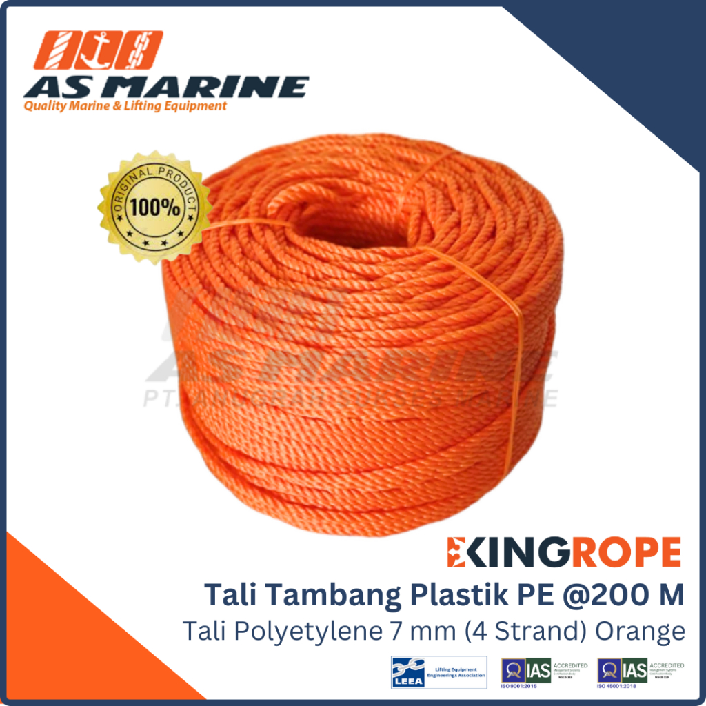 Jual Tali Tambang Plastik PE / Tali Polyetylene Orange 7 mm 200 Meter 4 Strand KINGROPE | Shopee ...