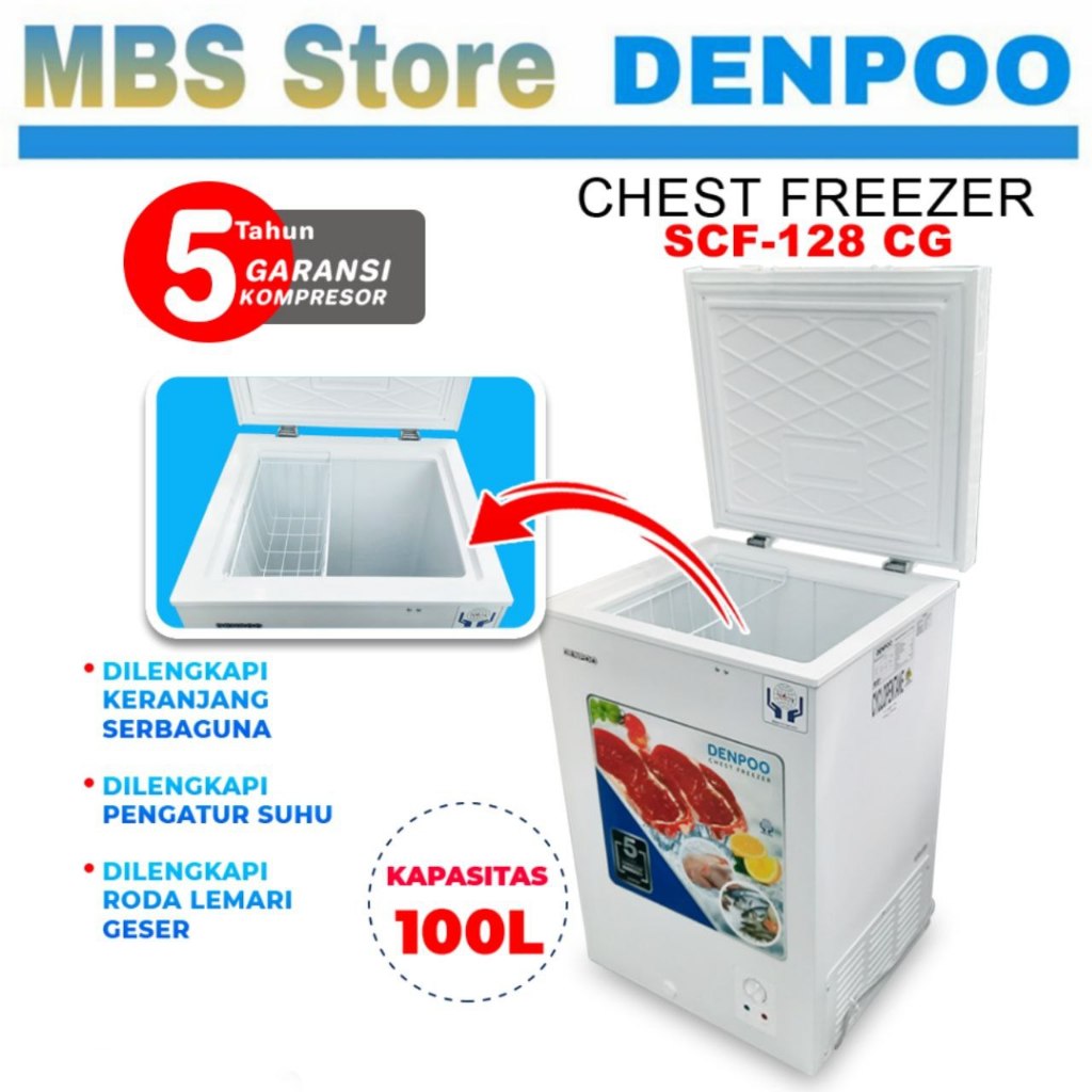 Jual Chest Freezer Box 100 Liter Denpoo SCF 128 CG Food Frozen ( Tdk ...
