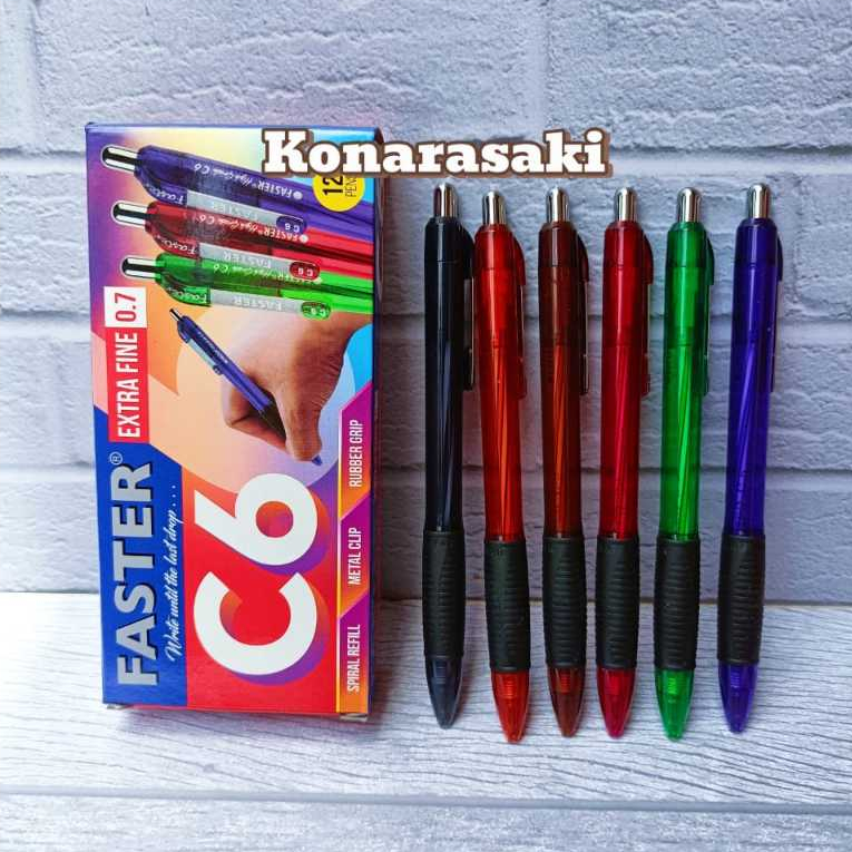 Jual ISI 6 PCS Ballpoint pen FASTER C6 spiral refill Metal Clip 0.7 mm ...