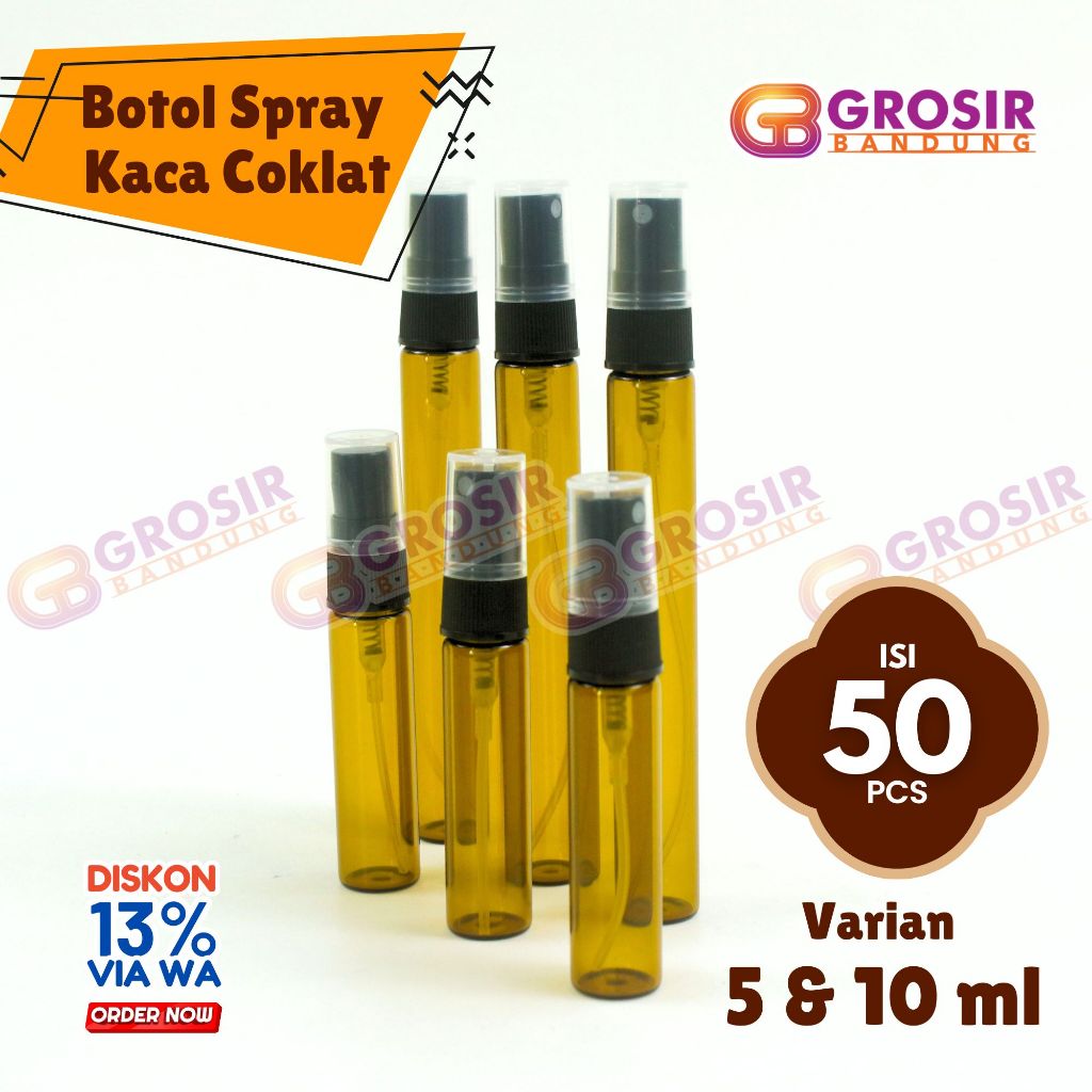 Jual [ISI 50] Botol Kaca Spray Hitam Coklat Semprot Parfum Mini Travel ...