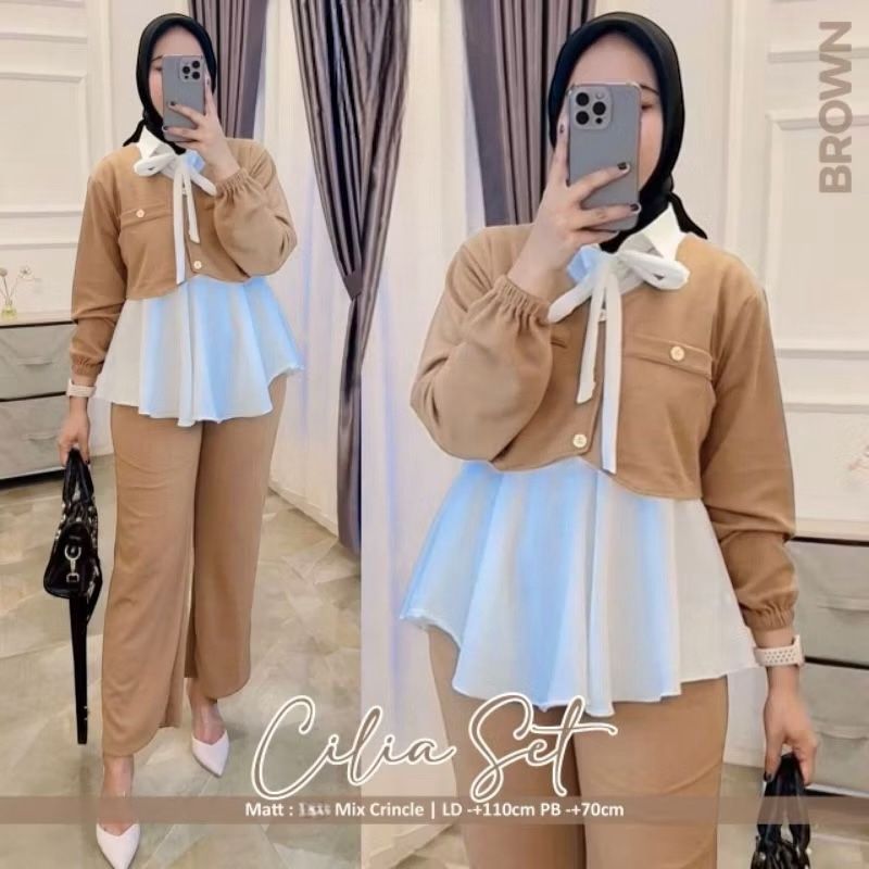 Jual CILIA SET CRINKLE AIRFLOW CELANA KULOT LD 110 // SETELAN WANITA // ONE SET POLOS KOMBINASI ...