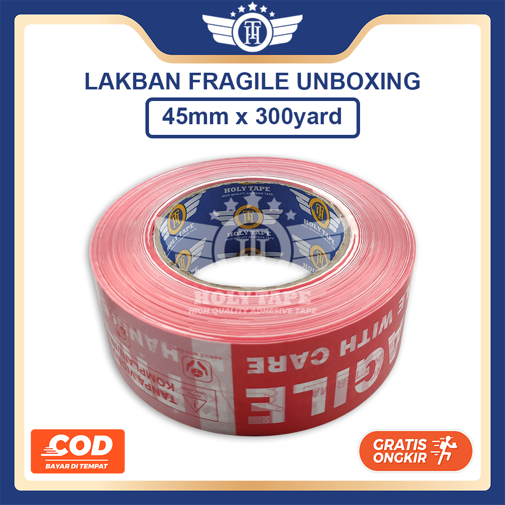 Jual LAKBAN FRAGILE UNBOXING 300 YARD FULL MERAH PUTIH HOLYTAPE ...