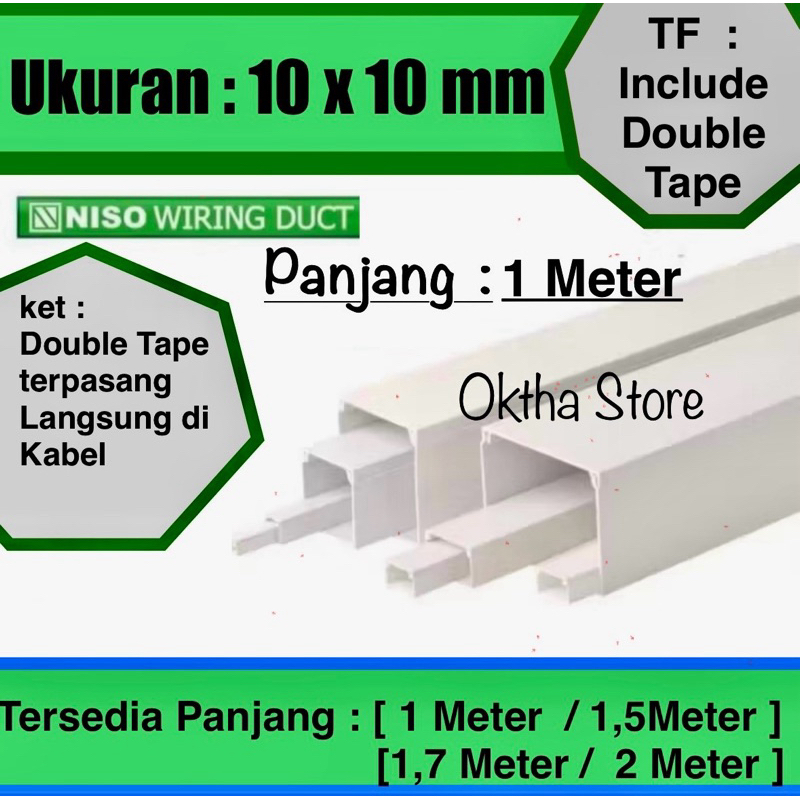 Jual Kabel Duct 10 x 10 x 1 Meter with Perekat Double Tape Lem Pelindung Kabel Wiring NISO ...