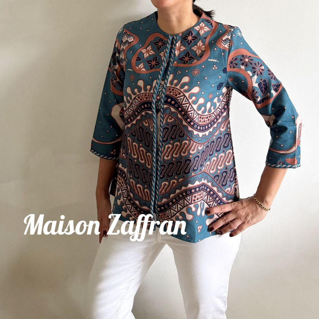 Jual Batik Bordir List Top Blue Brown | Shopee Indonesia