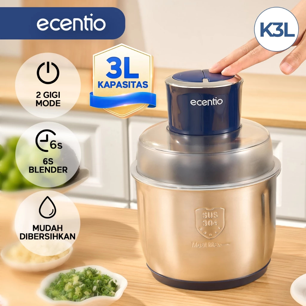 Jual ecentio 3L 300W Food chopper penggiling daging processor stainless ...