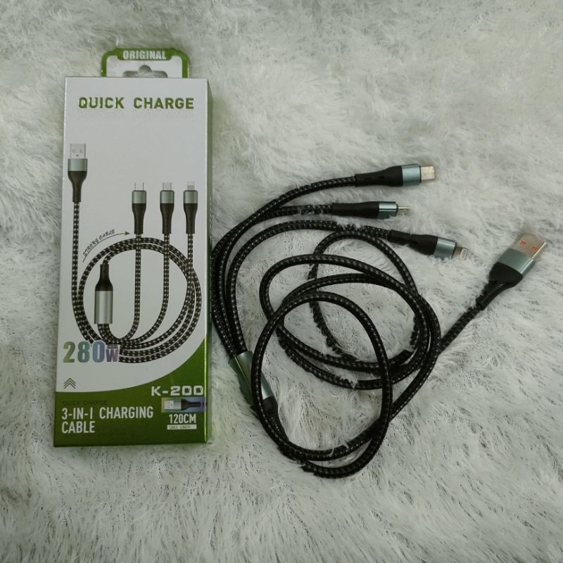 Jual Kabel data cas tipe C micro iP lightning tiga fungsi fast charger ...