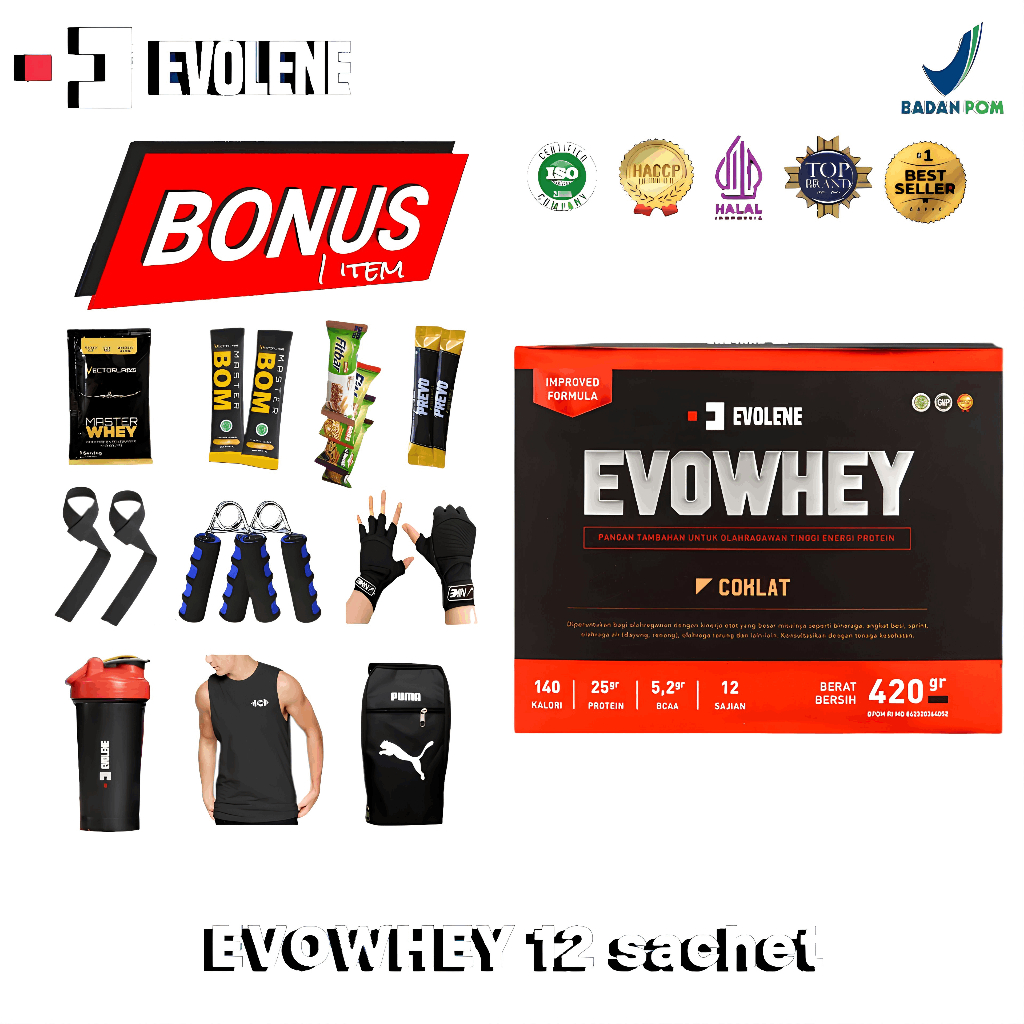 Jual Evolene Evowhey Whey Protein 12 Sachet Whey Protein Suplemen ...