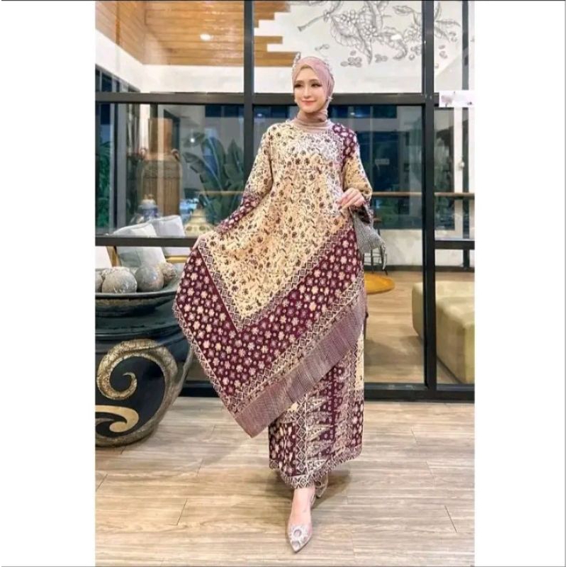 Jual one set dress rok wajik truntum cream coksu mix merah burgundy ...
