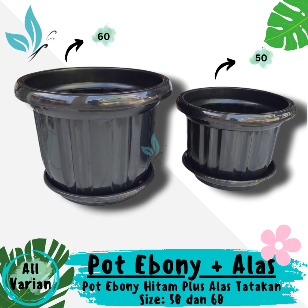 Jual Pot Bunga Ebony Hitam Plus Alas Tatakan Uk 50 60 Media Tanaman ...