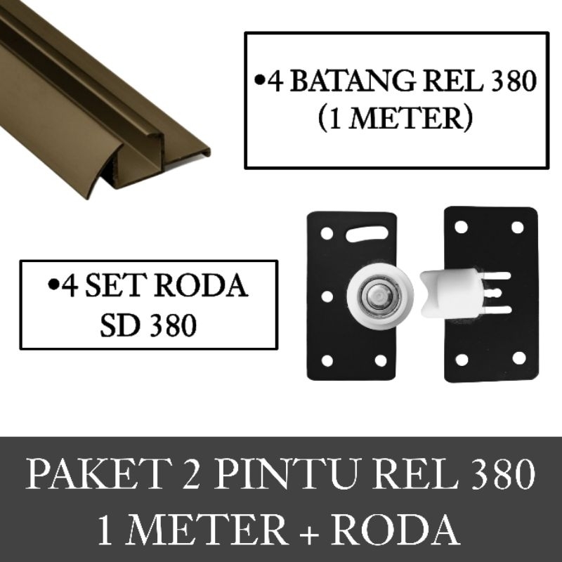 Jual (2 Pintu + Roda) Paket 4 Rel Timbul 380 Lenaga 1 M + 4 Set Roda SD - 380 Pintu Lemari ...