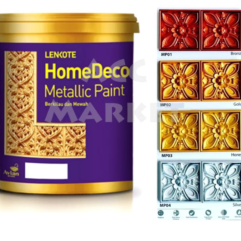 Jual CAT DEKORASI METALLIC LENKOTE/CAT TEMBOK,GYPSUM WARNA EMAS 0,75L ...