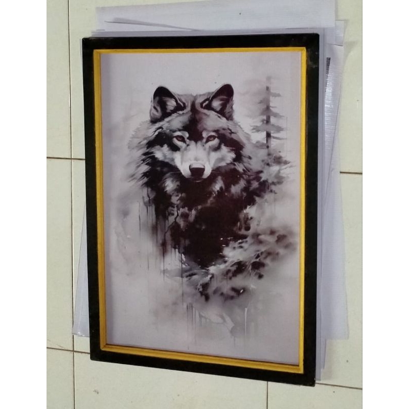 Jual Hiasan dinding lukisan cetak serigala plus Bingkai ukuran 65*45 ...