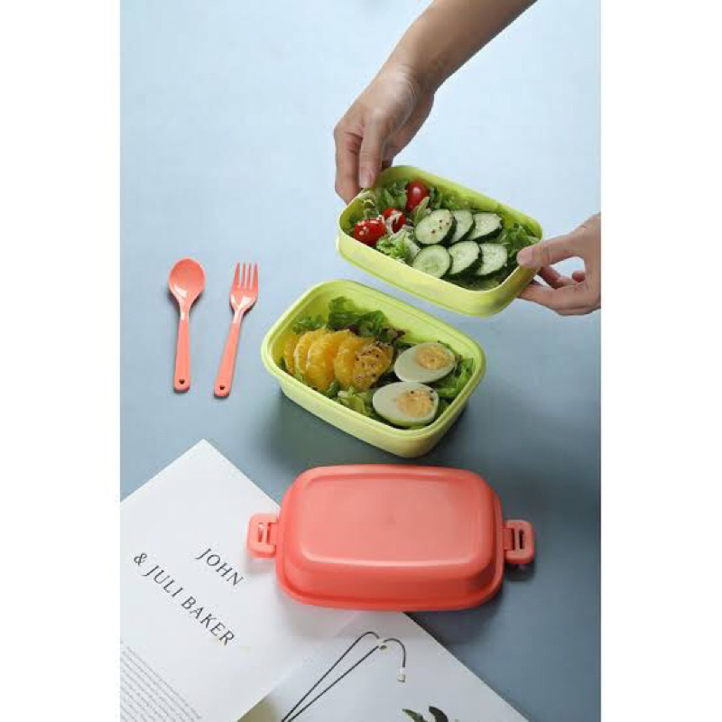 Jual Miniso 980ml double Layer Bento Box Lunch Box / dengan sendok dan ...