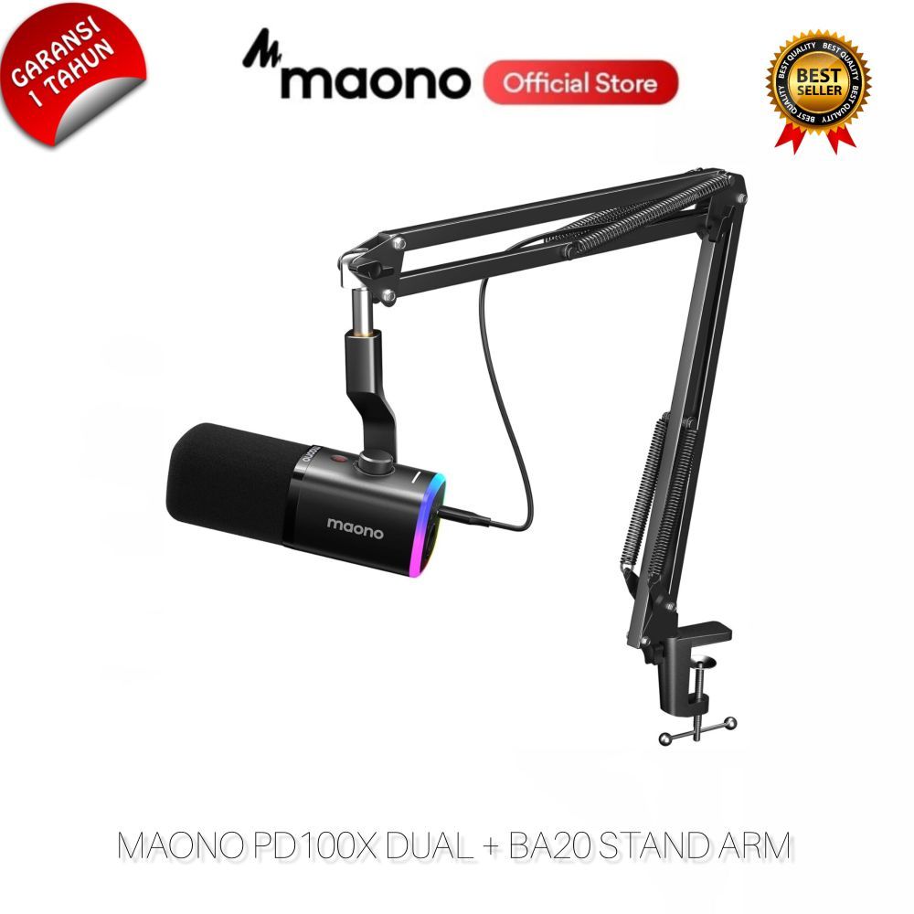 Jual MAONO PD100X RGB Paket Dynamic Microphone with BA20 Stand Boom Arm Live Streaming Gaming ...