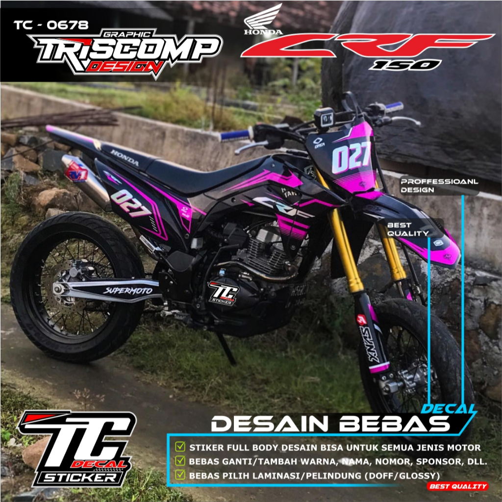Jual Decal sticker CRF 150 L fullbody hitam ungu kombinasi list hologram pelangi bisa request ...