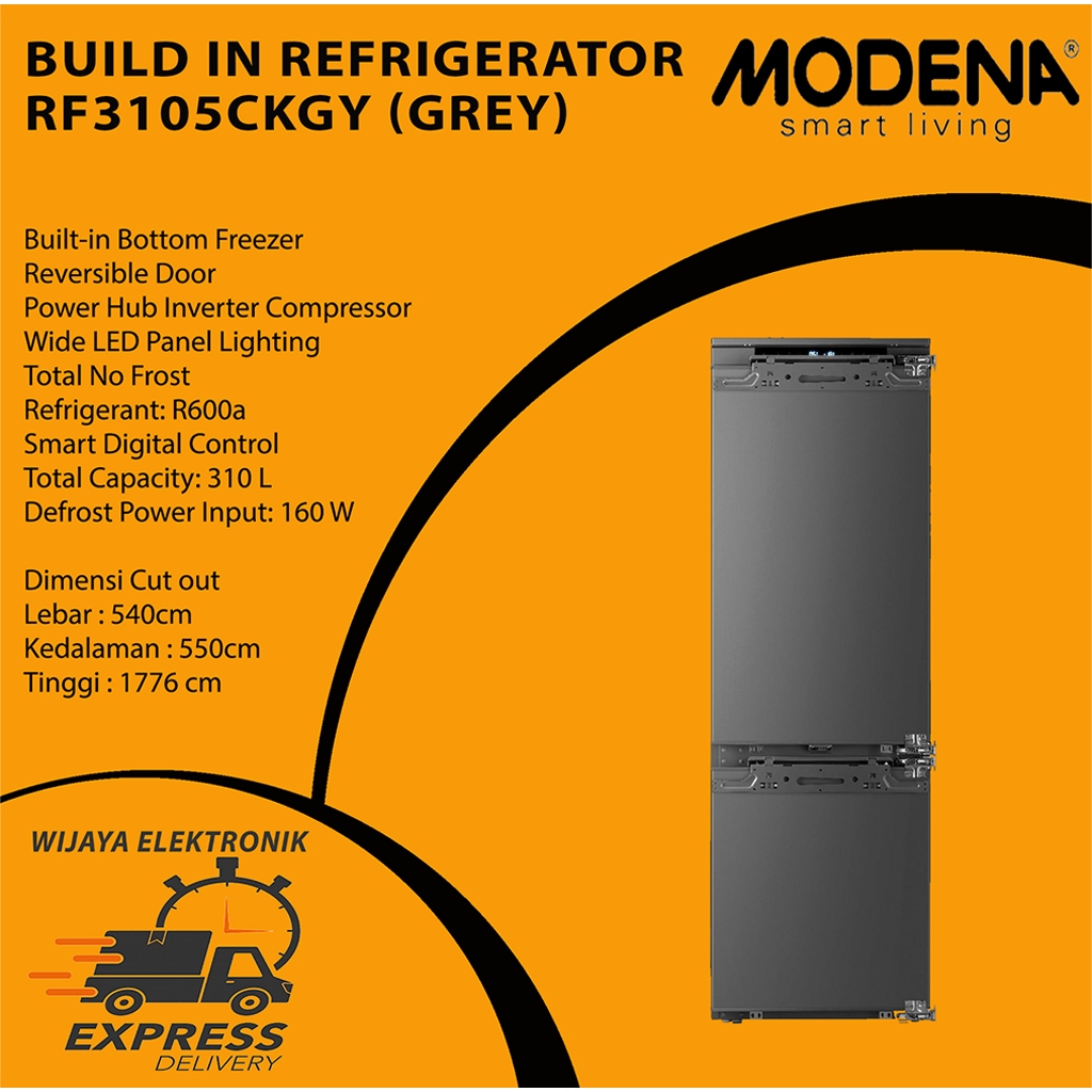 Jual MODENA RF3105CKGY - Build in Refrigerator 310 Liter Modena RF 3105 ...