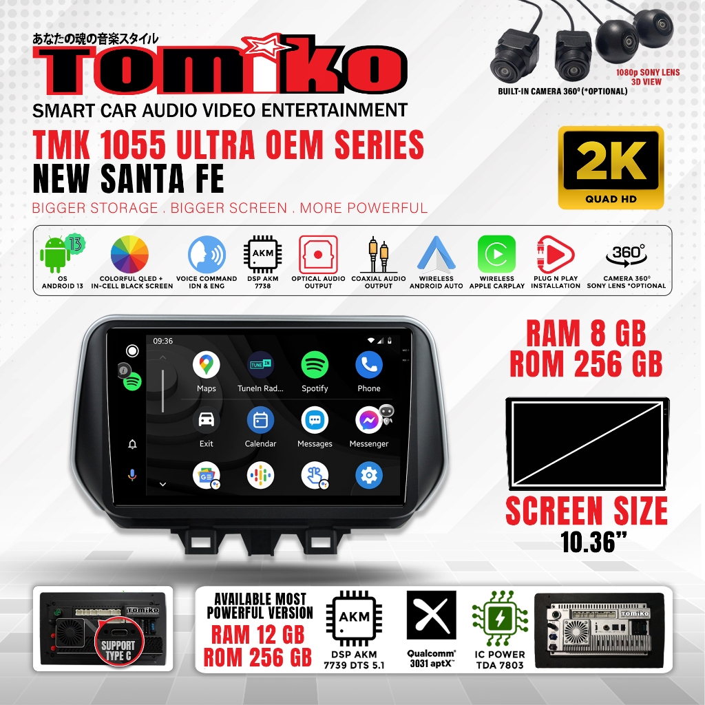 Jual Head Unit Android Tomiko TMK 1055 ULTRA OEM Series for New Santa Fe | Shopee Indonesia