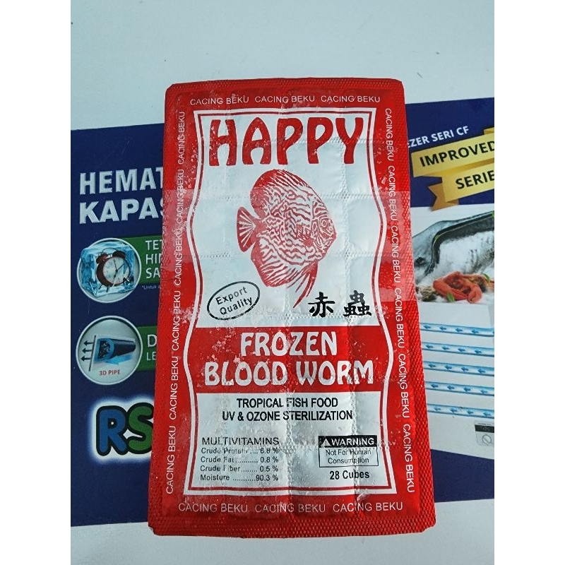 Jual Happy Cacing Beku Frozen Blood Worm Tropical Fish Food UV & Ozone ...
