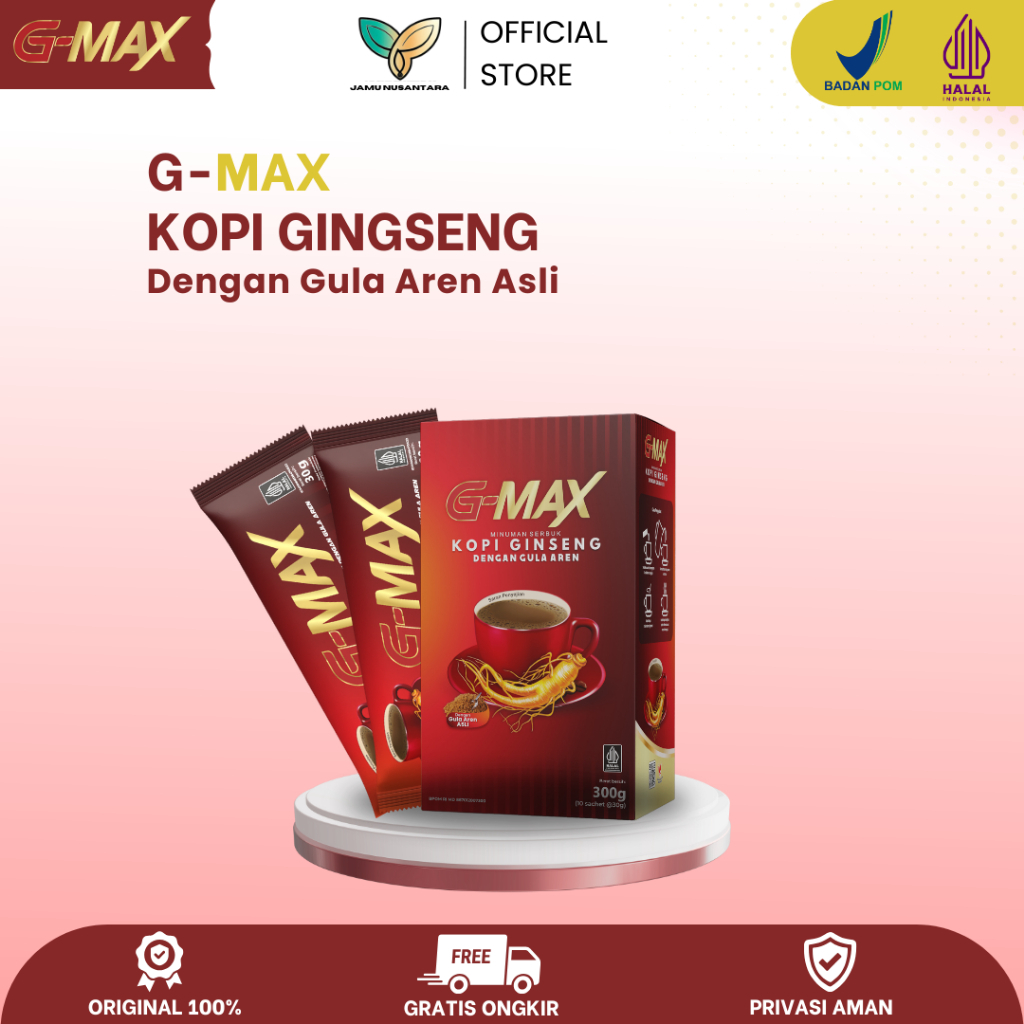 Jual KOPI G-MAX - Kopi Gingseng Korea Dengan Gula Aren Asli 1 BOX isi 10 Sachet Original ...