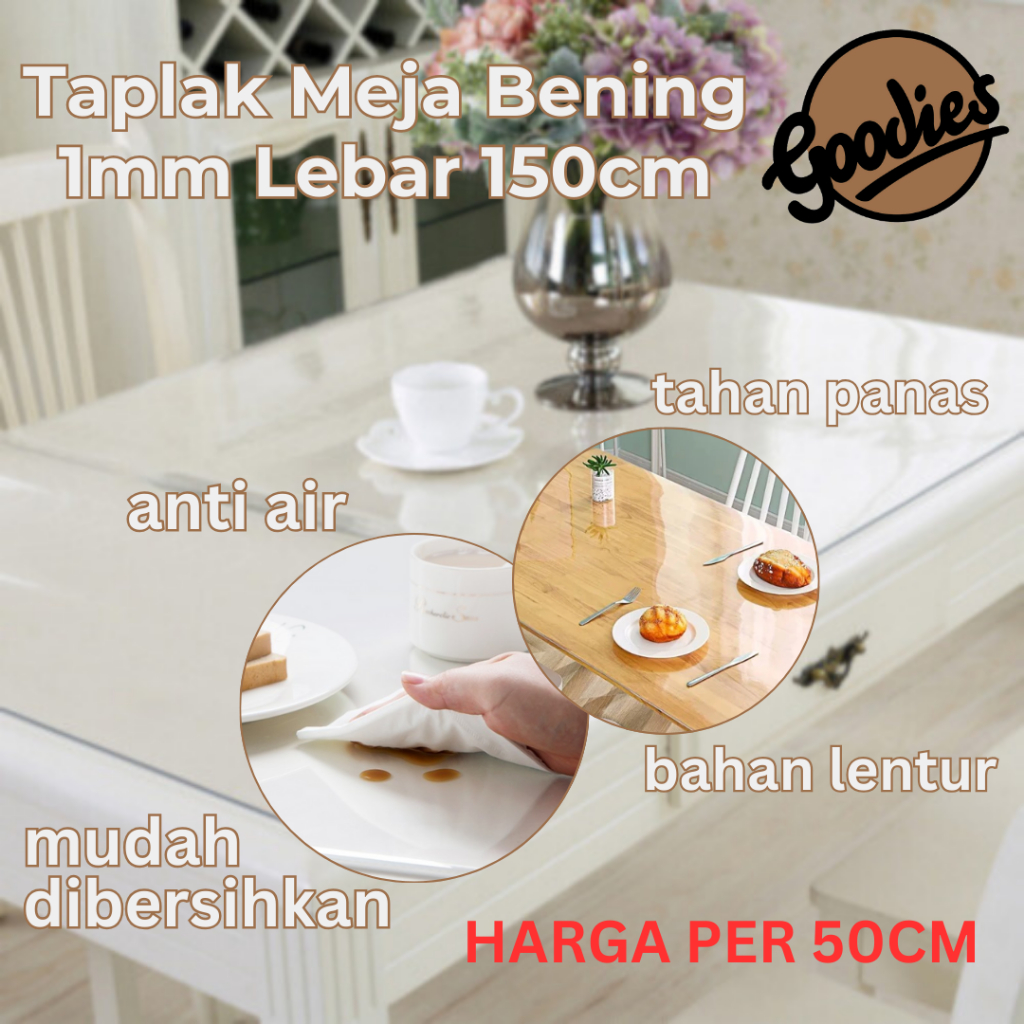Jual Taplak Meja Transparan 1mm Lebar 150cm Transparan Bahan Mika Plastik Taplak Meja Makan PVC ...